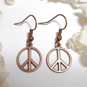 wvluckygirl | Jewelry | Unisex Copper Peace Symbol Sign Earrings Boho ...